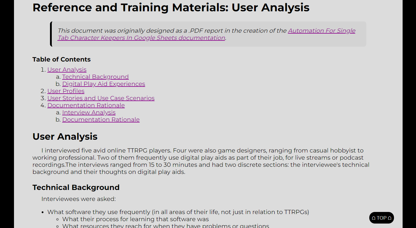 Satah Cameron: Portfolio: Reference and Training Materials